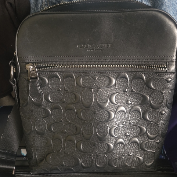 Coach | Bags | Coach Embossed Black Leather Messenger Bag | Poshmark